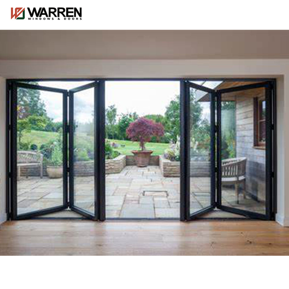 Warren Trackless Interior Folding Door Exterior Double Glass Black Alu ...