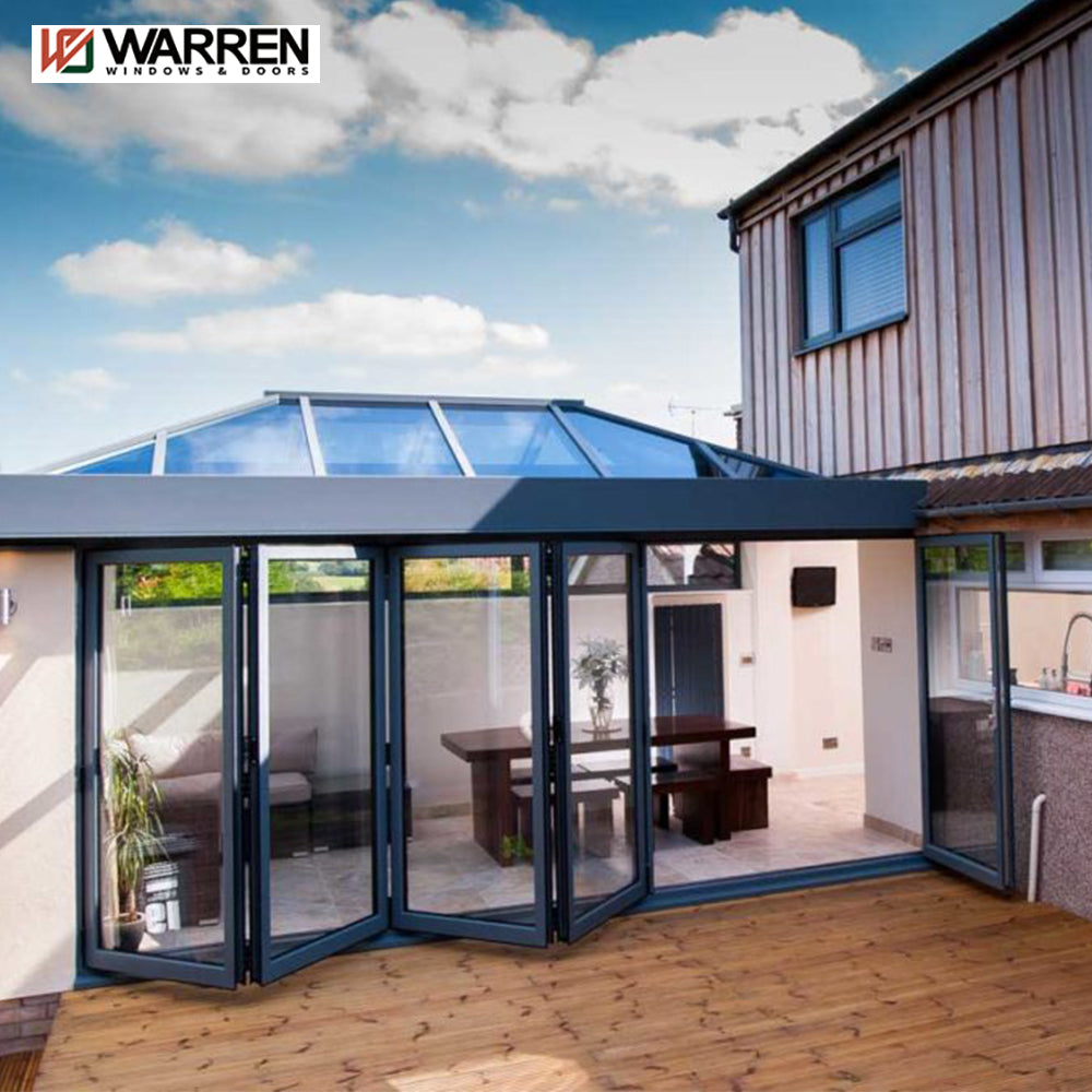 Warren Trackless Interior Folding Door Exterior Double Glass Black Alu ...